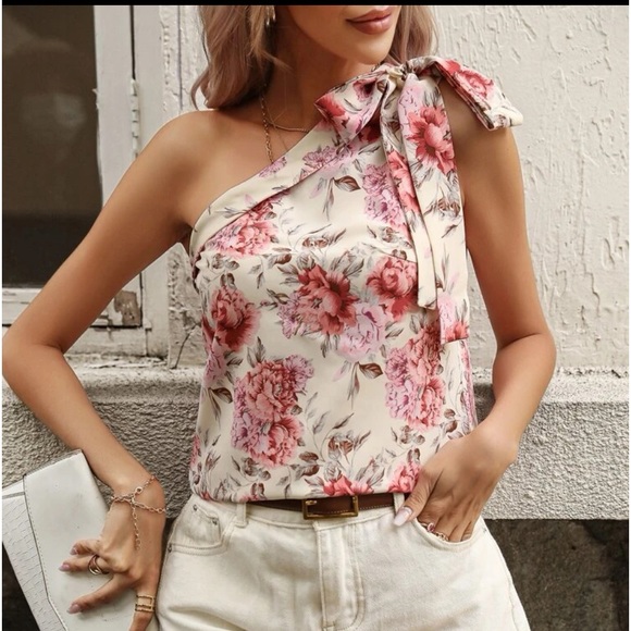 Tops | Boho One Shoulder Floral Print Tie Top Blouse Shirt | Poshmark